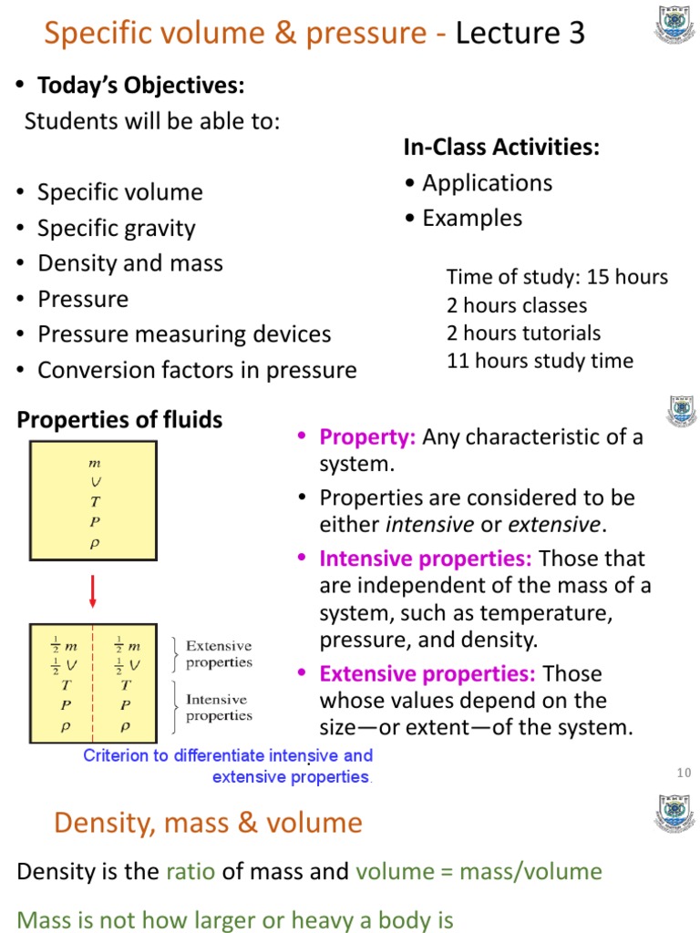 Specific Volume & Pressure - : - Today's Objectives: In-Class ...