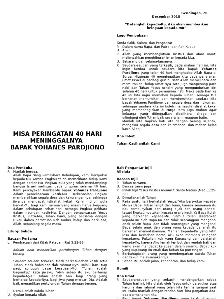 Teks Misa Arwah 40 Hari | PDF