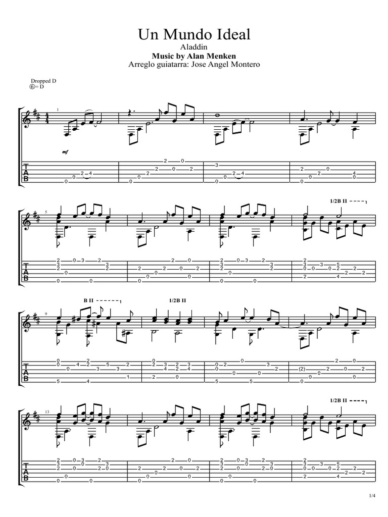 Aladdin Un Mundo Ideal Guitar Tab PDF | PDF