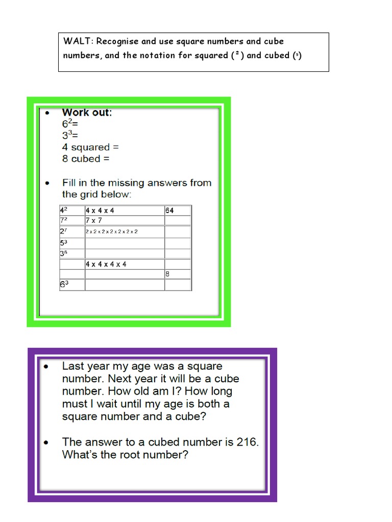 Recognise and Use Square Numbers and Cube Numbers and The Notation For ...