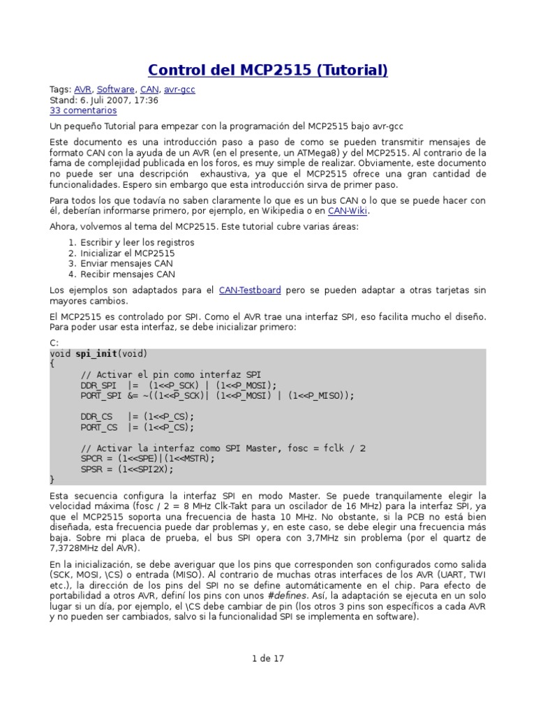 Mcp2515 Avr | PDF | Almacenador intermediario de datos | Software