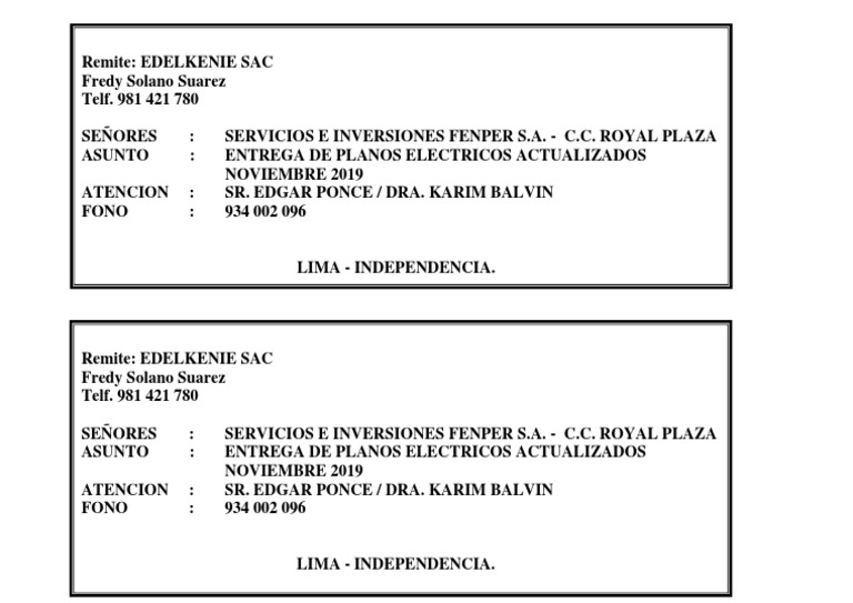 Formato de Envio de Sobres | PDF