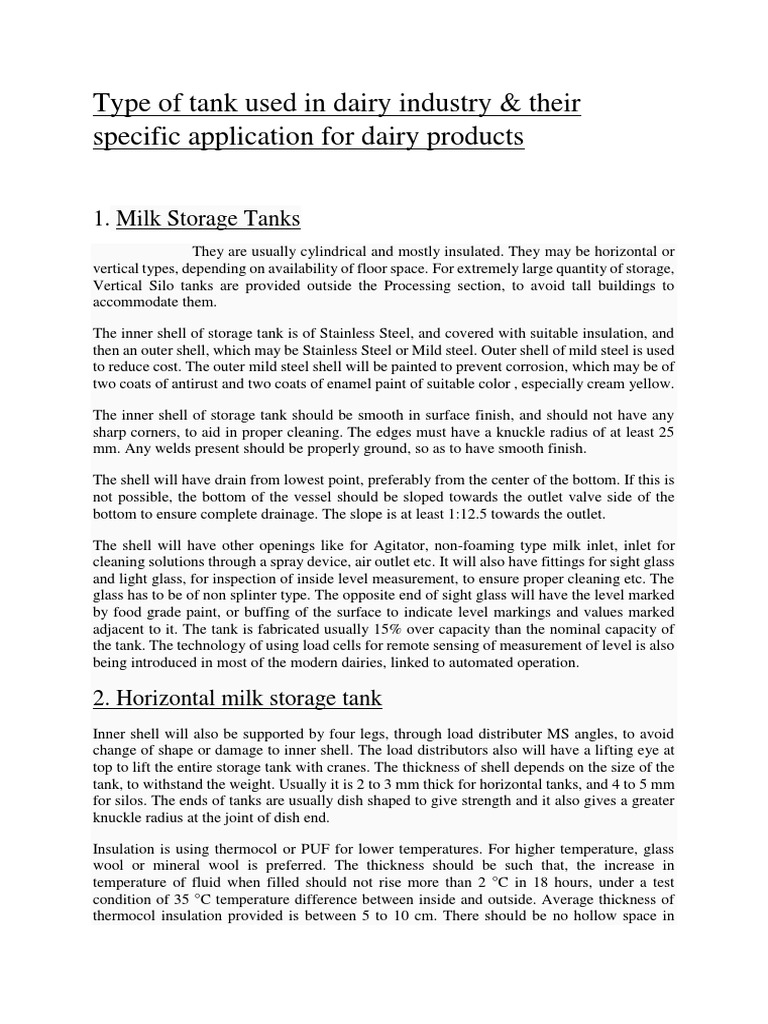 Type of Tank Used in Dairy Industry & Their Specific Application For ...