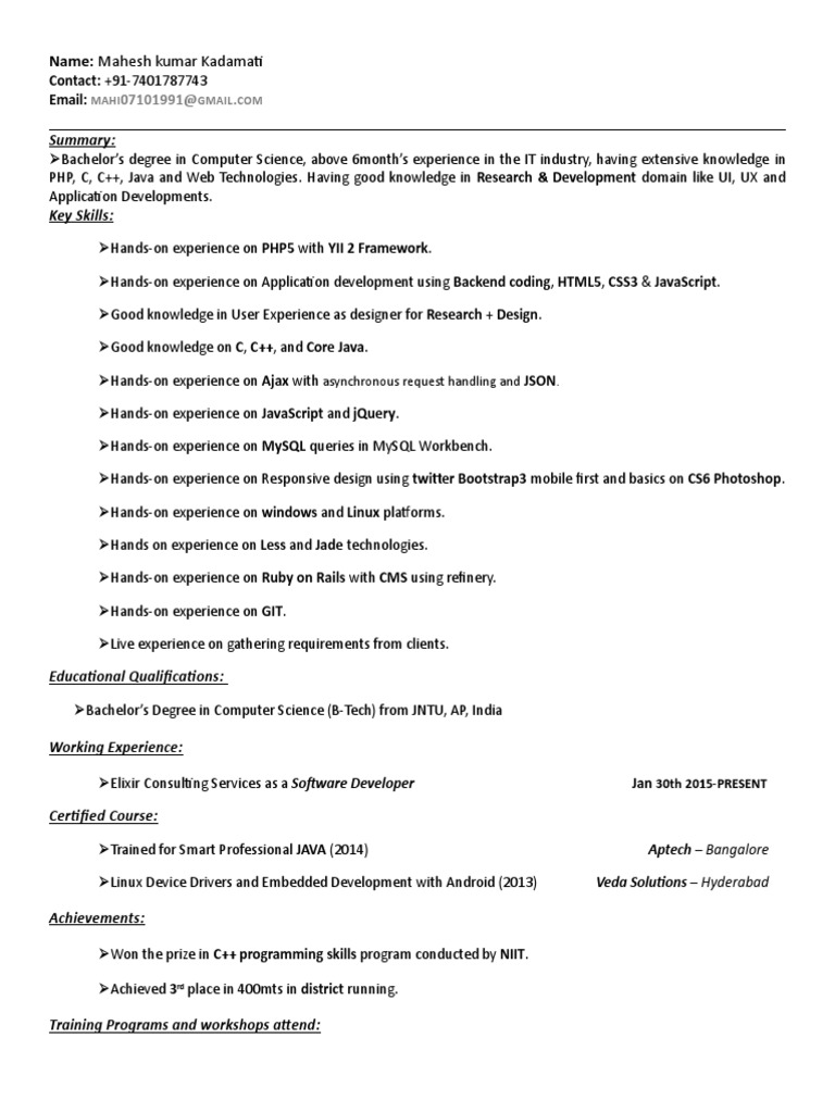 Technical Sample Resume | PDF | Ajax (Programming) | Android (Operating System)