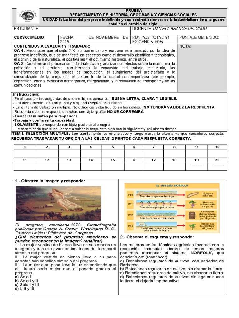 Prueba Progreso Indefinido 1 Medio A y B | PDF | Revolución industrial ...