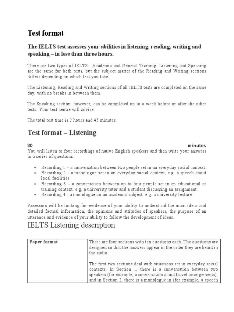Test Format: IELTS Listening Description | PDF | International English ...
