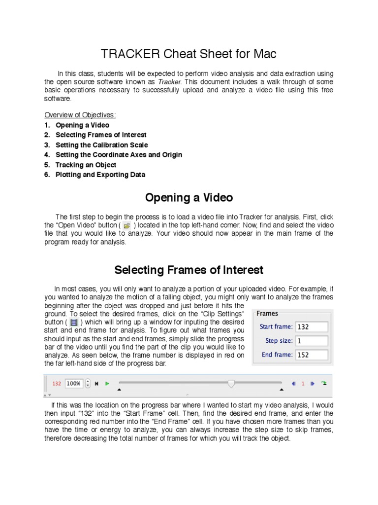 TRACKER Cheat Sheet For Mac!: Opening A Video! | PDF | Video | Calibration
