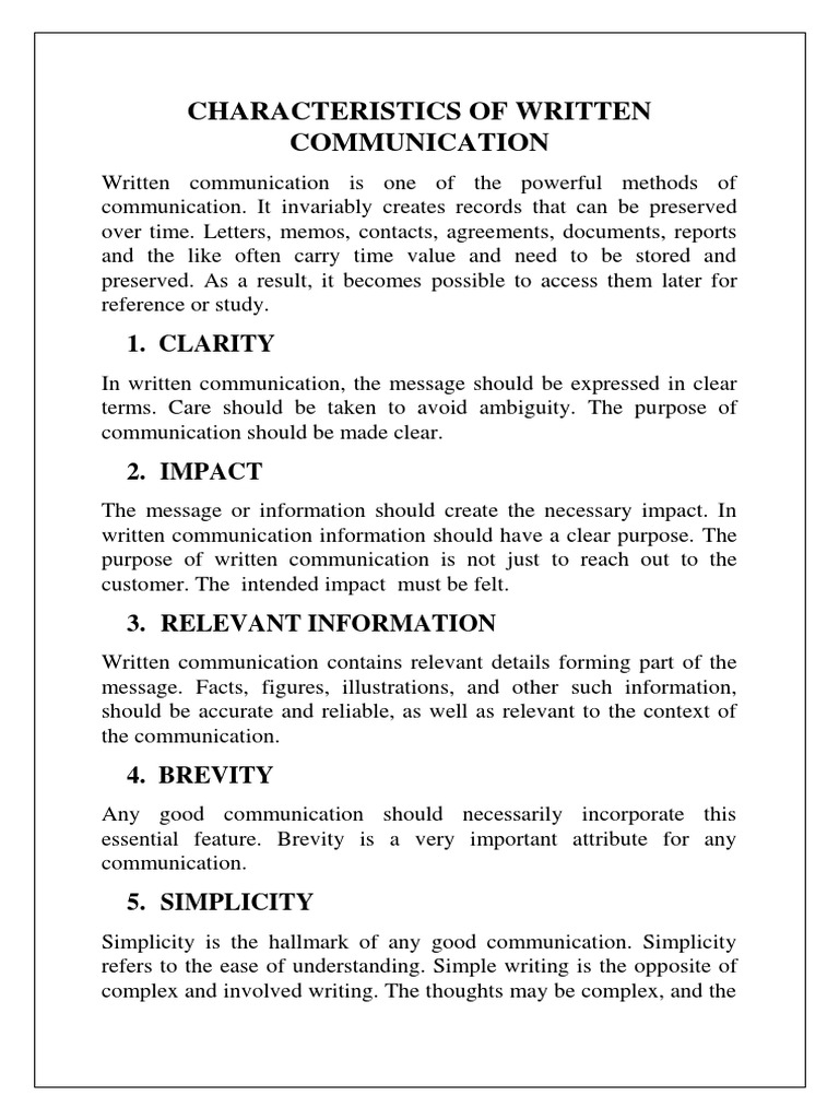Characteristics of Written Communication | PDF