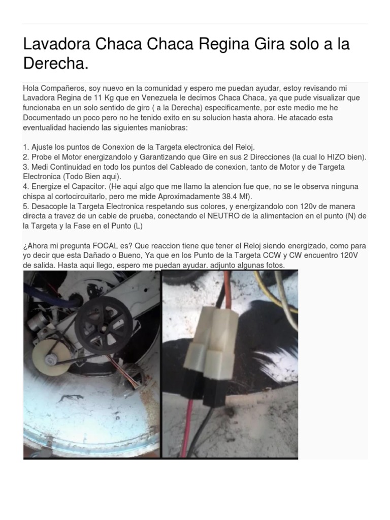 Lavadora Chaca Chaca Regina Gira Solo A La Derecha | PDF | Electricidad | Electromagnetismo