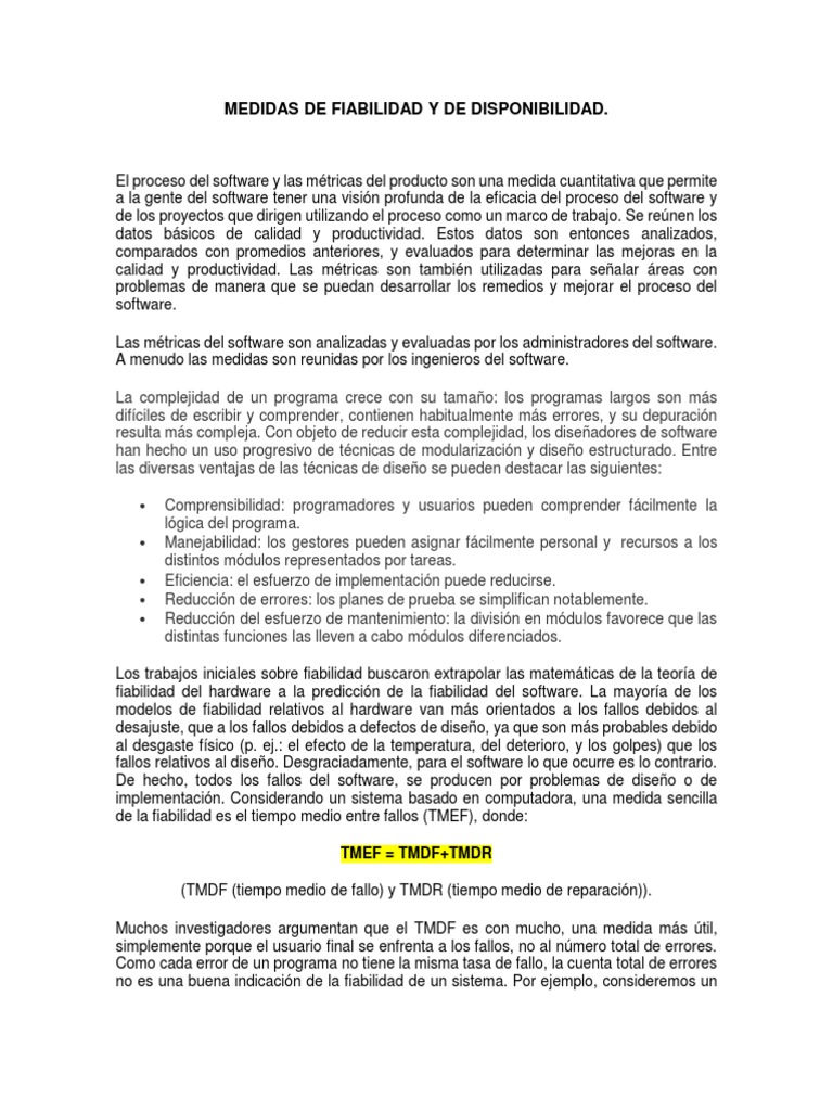 Disponibilidad y Fiabilidad | PDF | Ingeniería de confiabilidad | Software