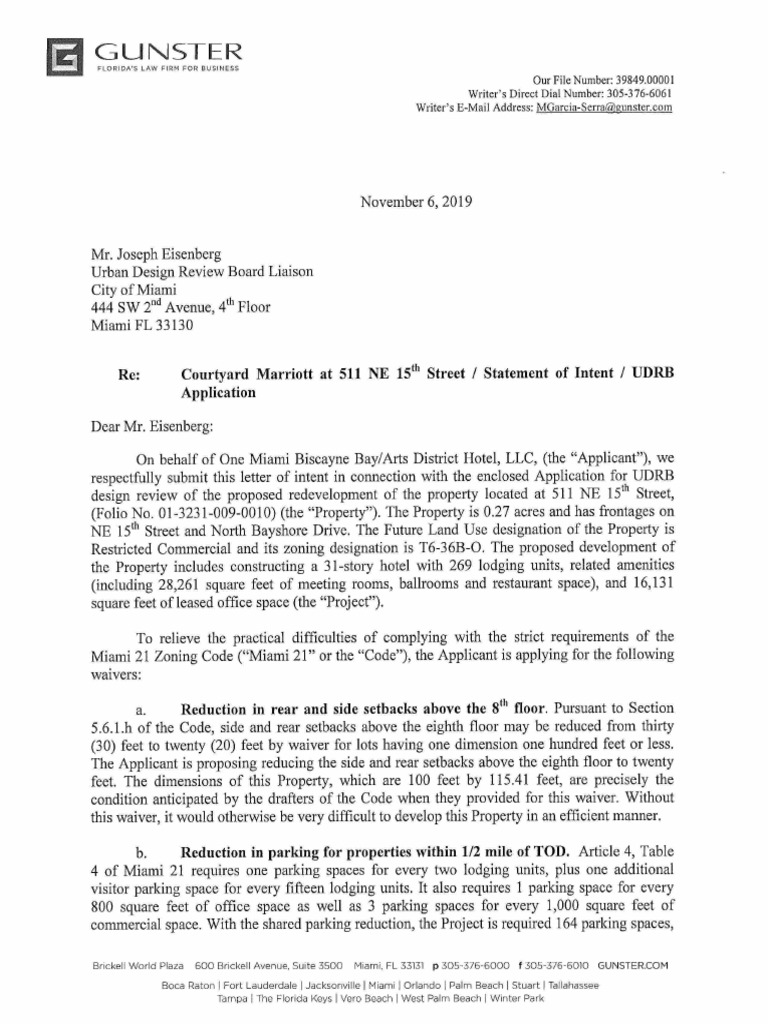 UDRB - Courtyard Marriott - Letter of Intent | PDF | Miami | Business