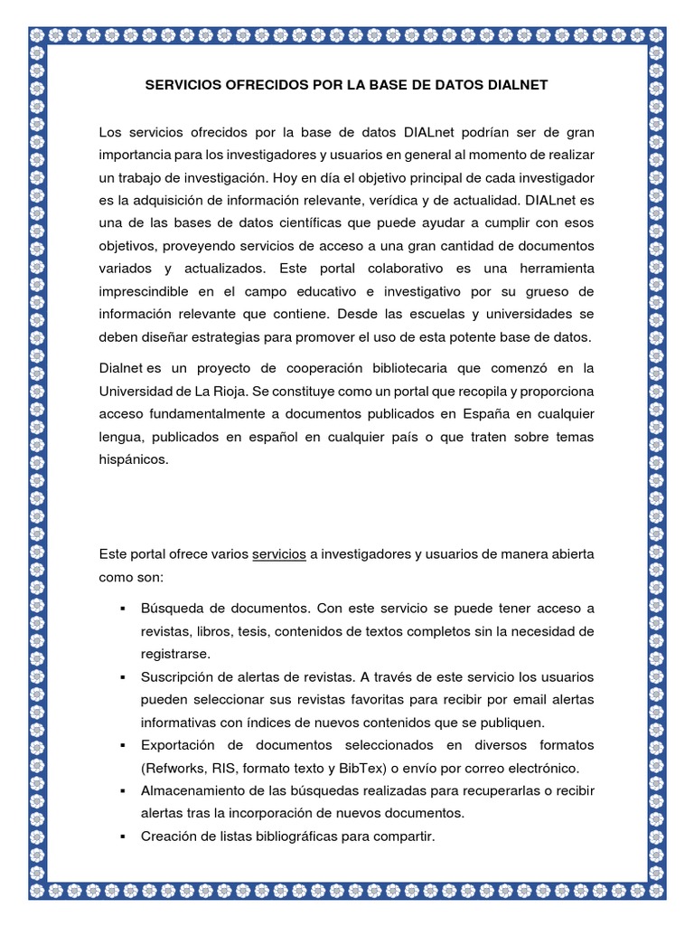 Analisis de Los Servicios Ofrecidos Por La Base de Datos Cientifica ...