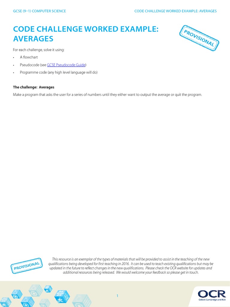 Code Challenge Worked Example: Averages: GCSE Pseudocode Guide | PDF ...