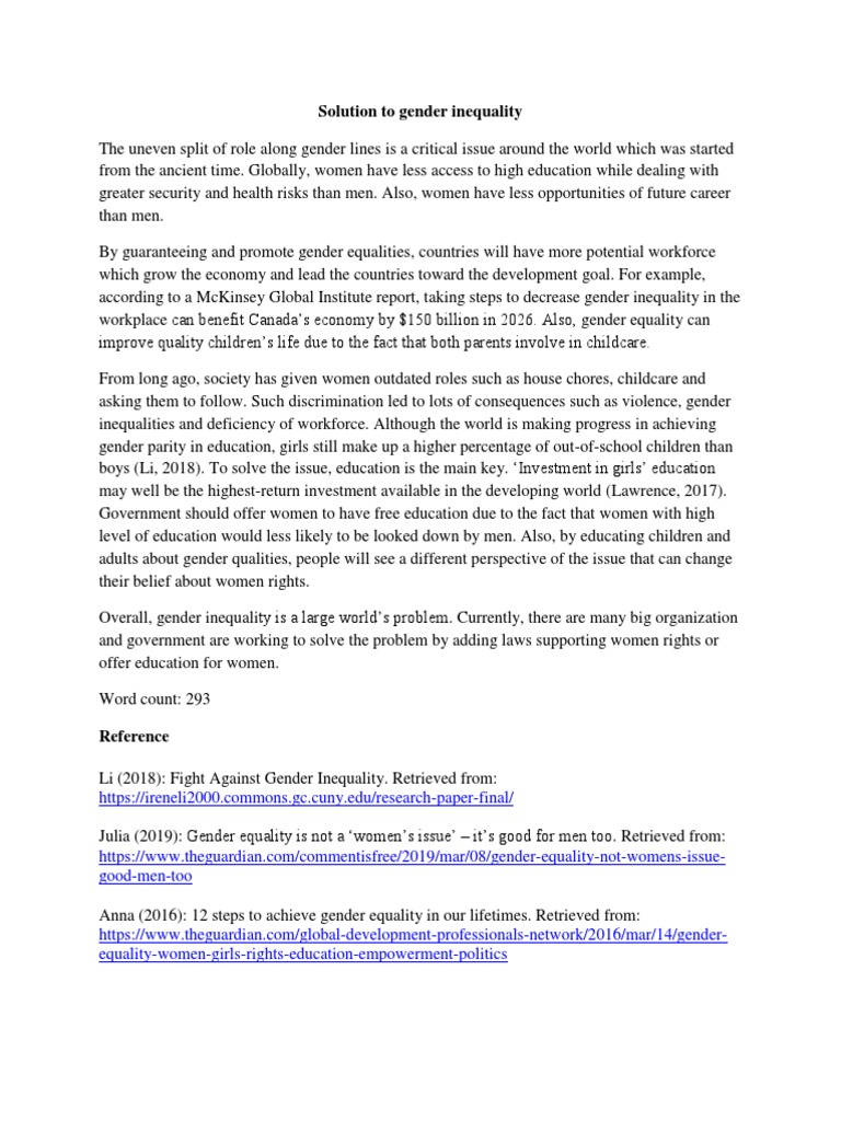 Solution To Gender Inequality | PDF | Gender Inequality | Gender Studies