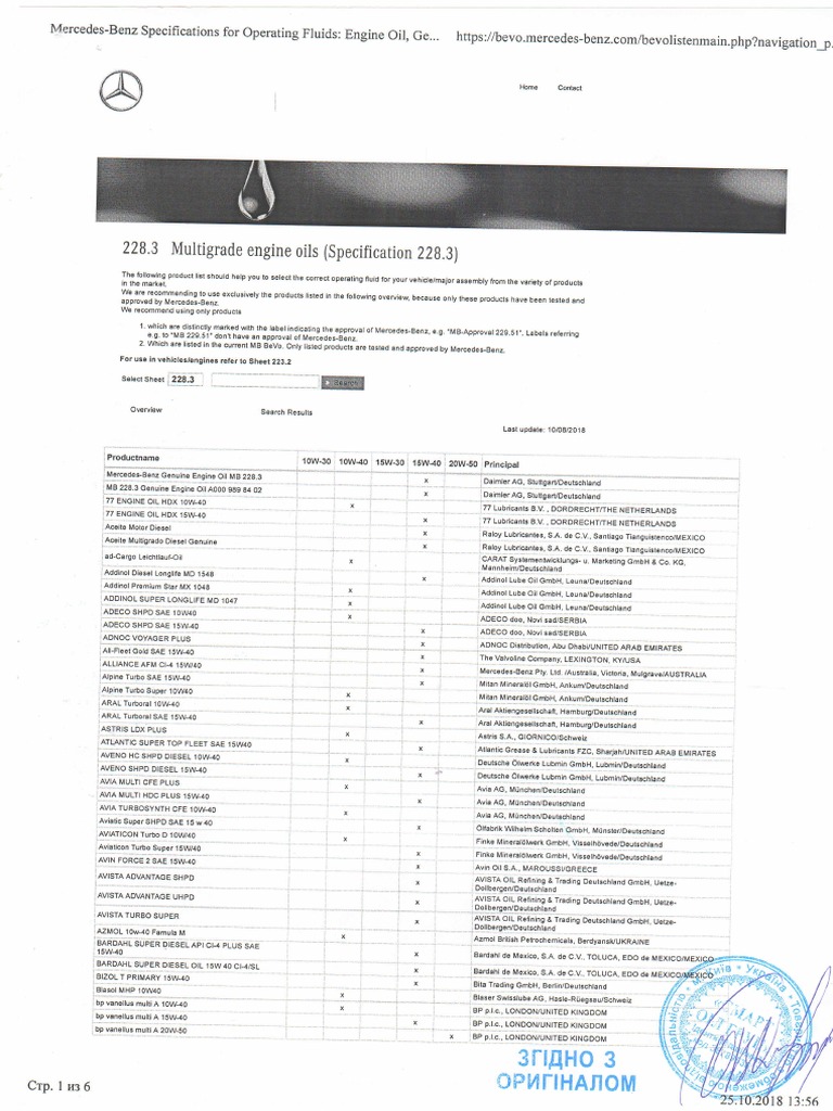 Mercedes-Benz engine oil specifications guide | PDF | Motor Oil | Oils