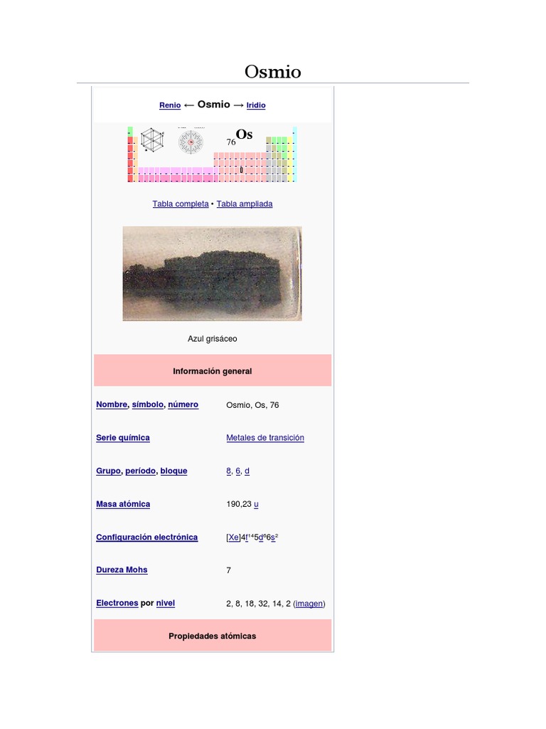 El Osmio | PDF | Elementos químicos | Conjuntos de elementos químicos