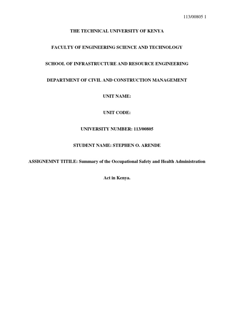The Technical University of Kenya | PDF | Occupational Safety And ...