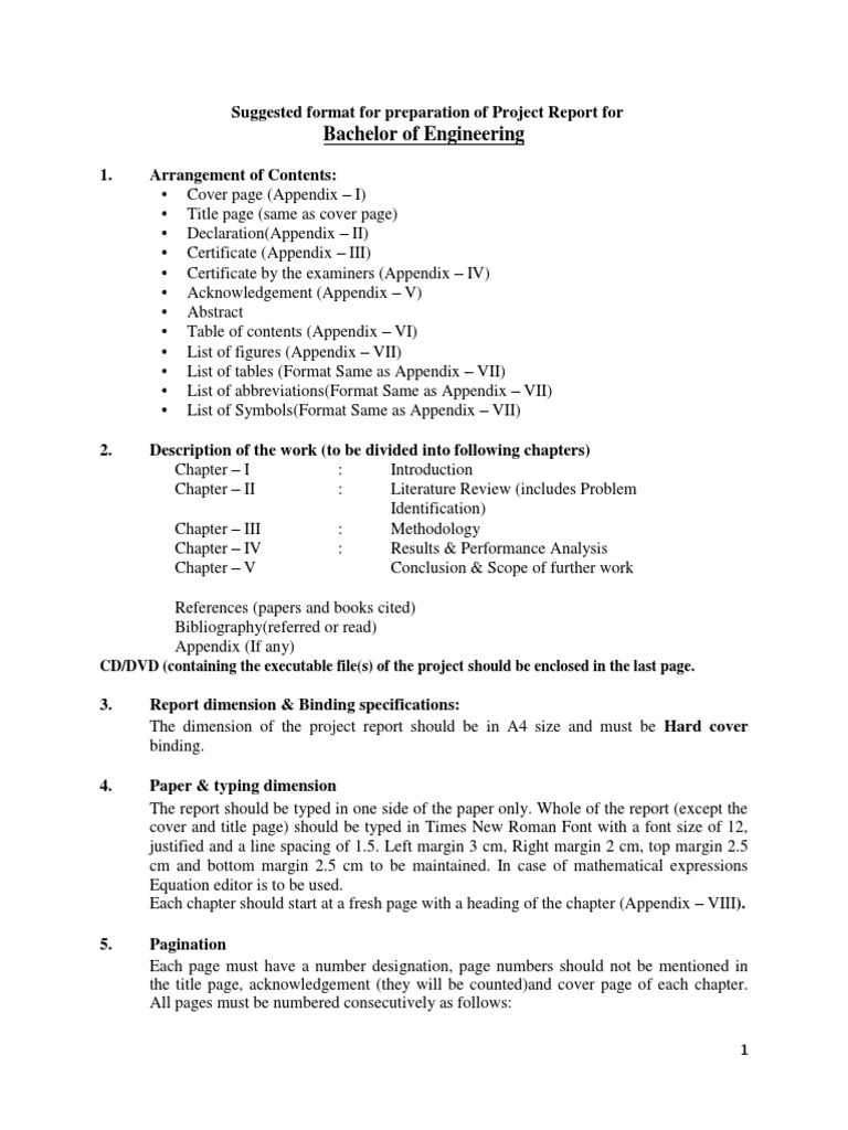 Bachelor of Engineering: Suggested Format For Preparation of Project ...