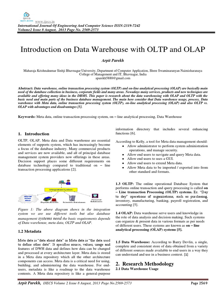 Introduction On Data Warehouse With OLTP and OLAP: Arpit Parekh | PDF | Data Warehouse ...