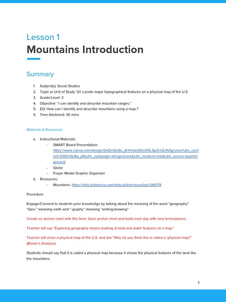 Mountains Introduction: Lesson 1 | Download Free PDF | Differentiated ...