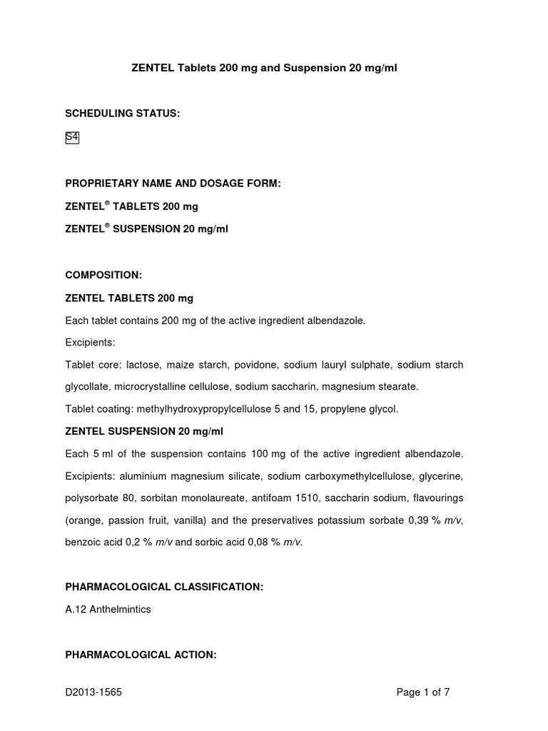 Zentel 20 ML Sus and 200 MG Tablets GDS23 PDF | PDF | Dose ...