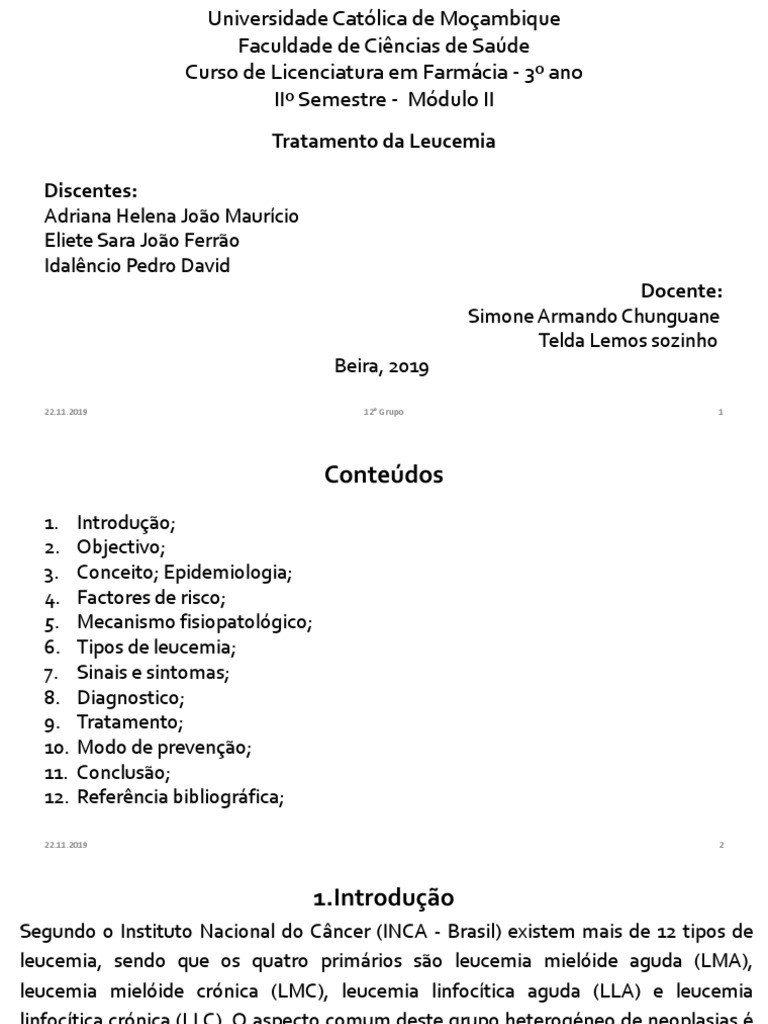 Quimioterapia da Leucemia: Guia Completo | PDF | Leucemia | Especialidades médicas