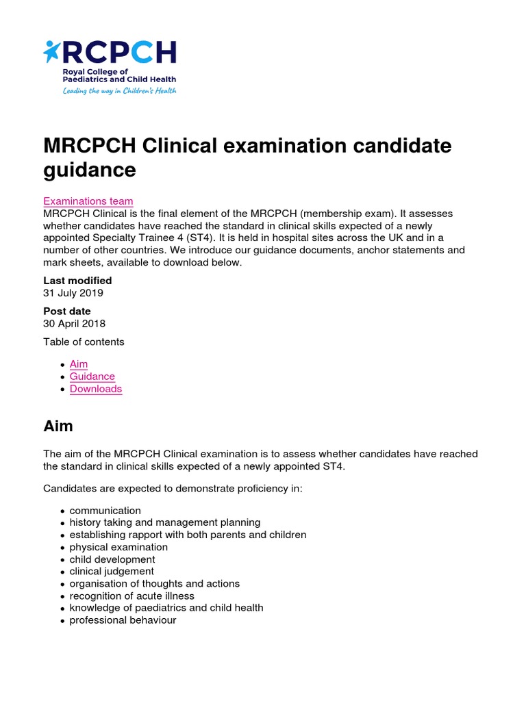 MRCPCH Clinical Examination Candidate Guidance PDF | PDF | Physical ...