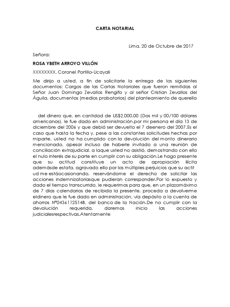 Modelo de Carta Notarial | PDF