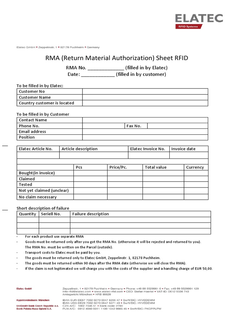RMA (Return Material Authorization) Sheet RFID | PDF