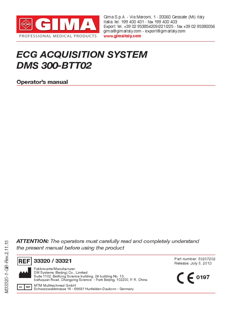 ECG ACQUISITION SYSTEM DMS 300-BTT02 Manual de Operaciones | PDF ...