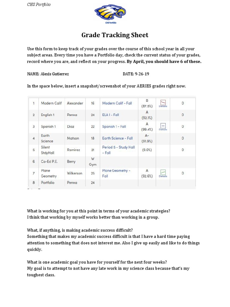 9-26-19 Grade Tracking Sheet | PDF