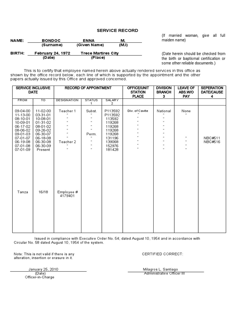 Service Record | PDF