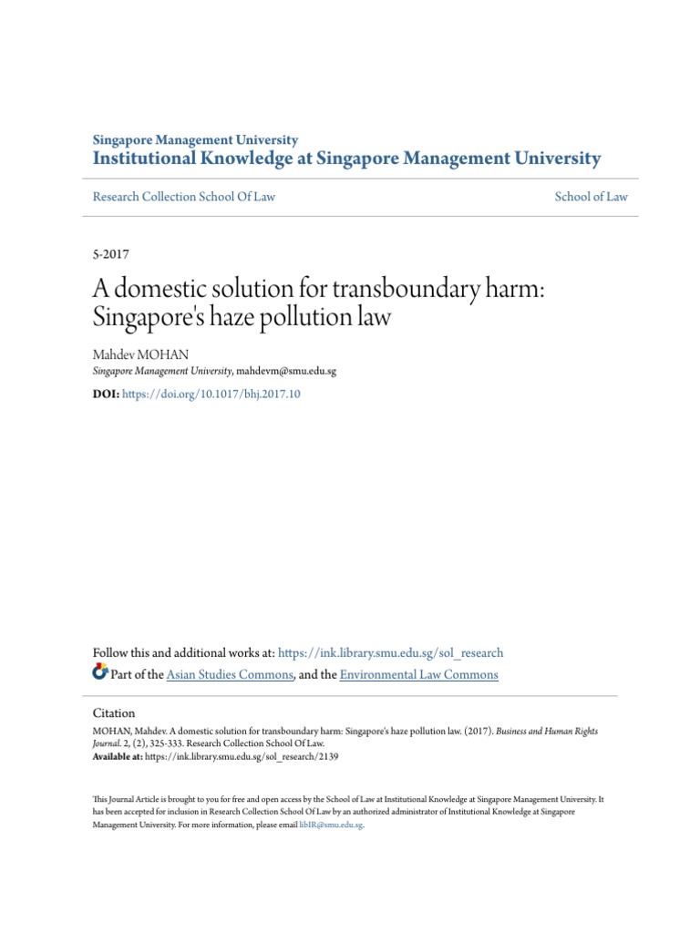 A Domestic Solution For Transboundary Harm - Singapores Haze Poll by ...