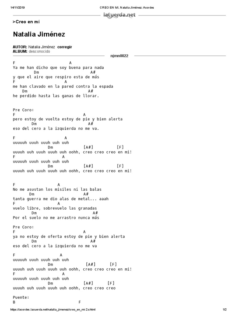 Acordes de "Creo en mí" - Natalia Jiménez | PDF | Música grabada | Álbumes