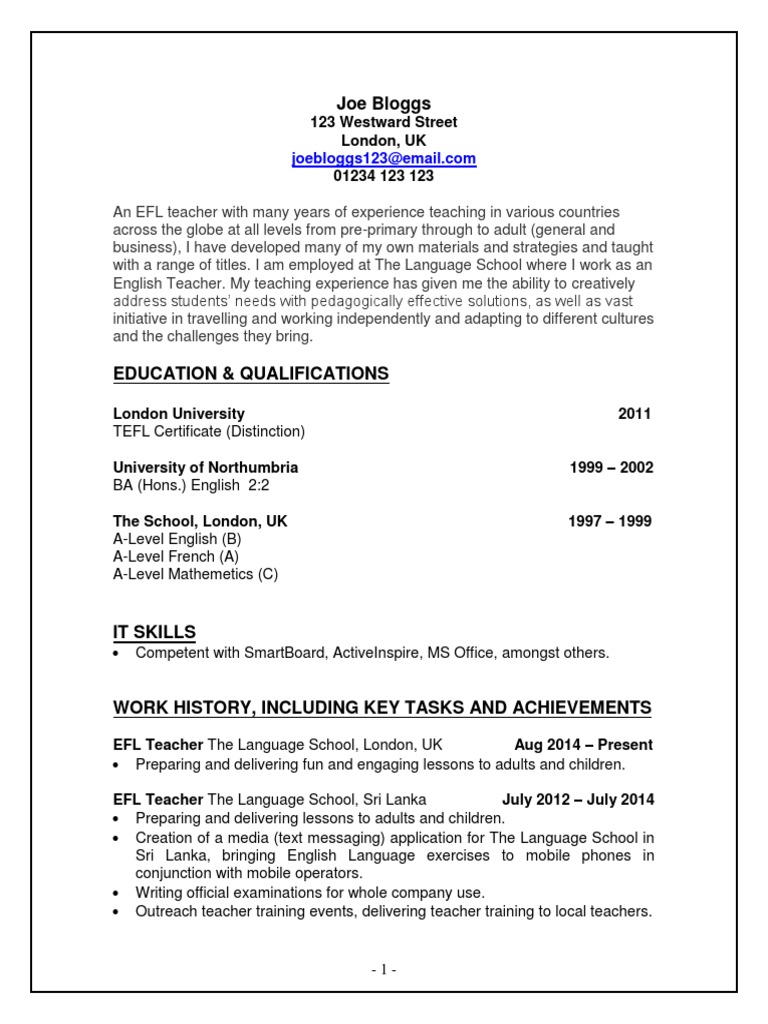 Example CV | PDF | English As A Second Or Foreign Language | Learning