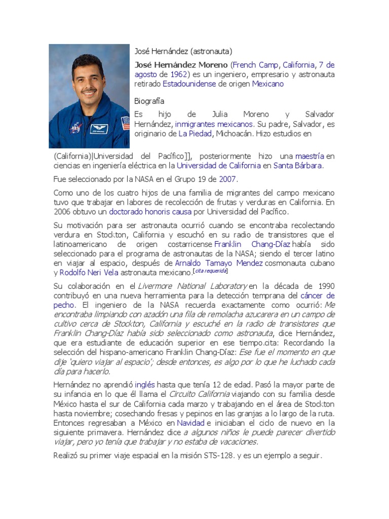 Biografia De Jose Hernandez Astronauta