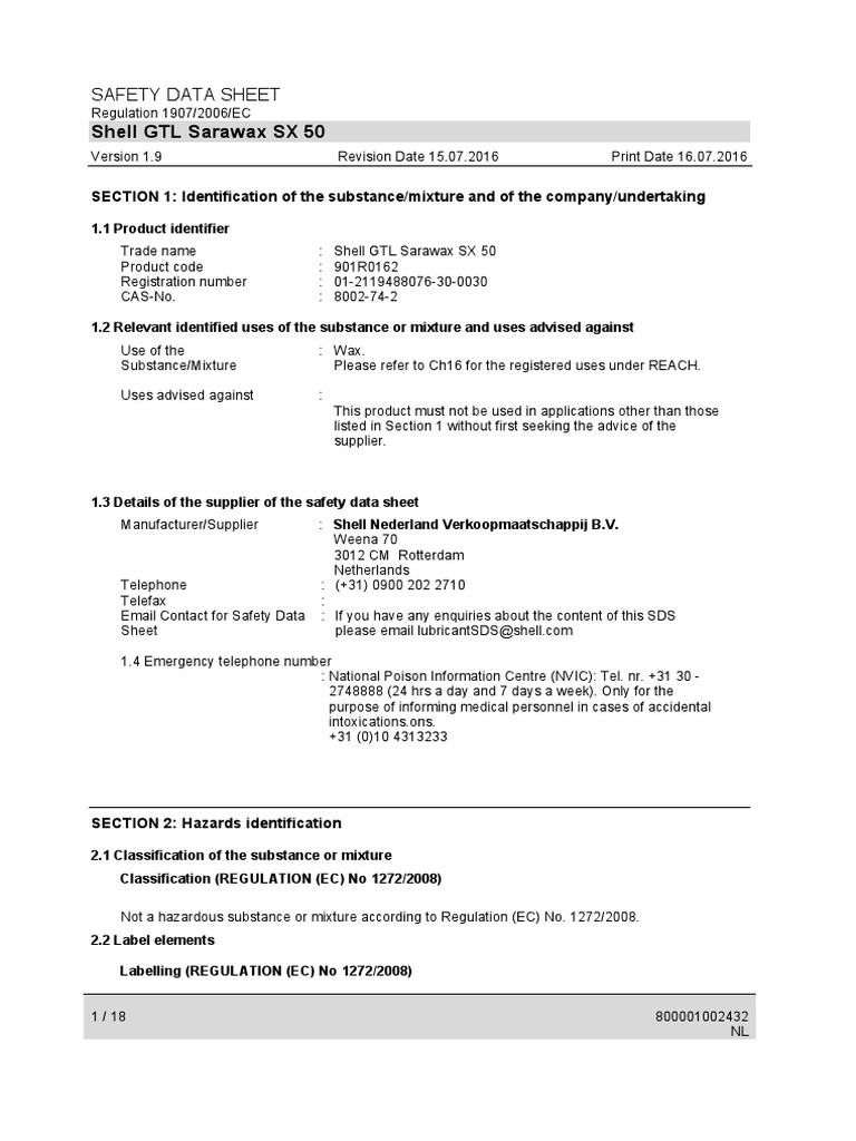 3 2.Msds Shell GTL Sarawax Sx50v1915072016gb | PDF | Personal ...