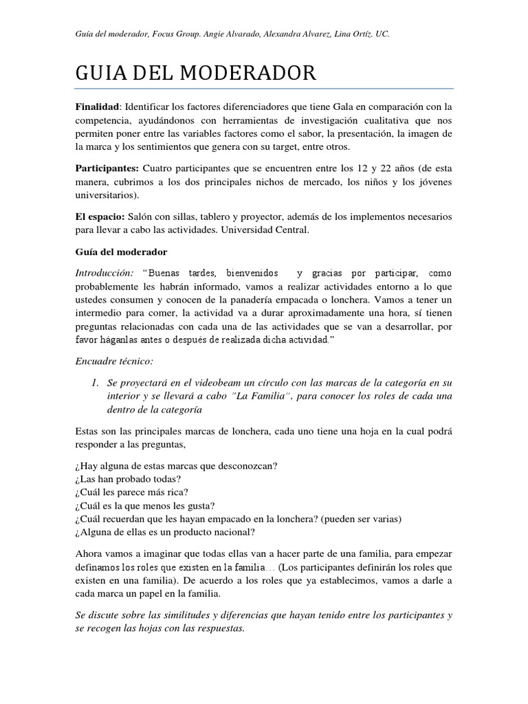 Ejemplo de Guía para Moderador en Focus Group | PDF | Sicología