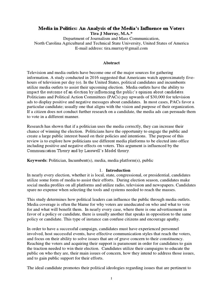 Media in Politics: An Analysis of The Media's Influence On Voters | PDF ...