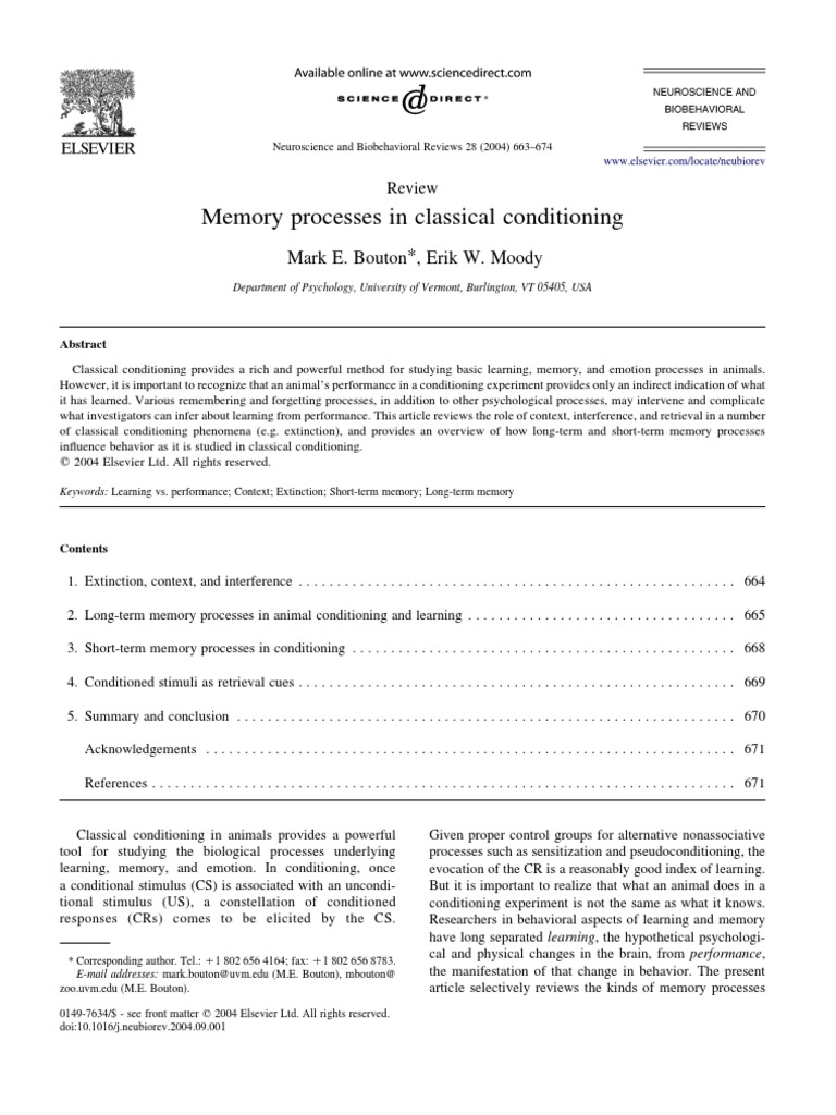 Bouton Memory Processes | PDF | Classical Conditioning | Memory