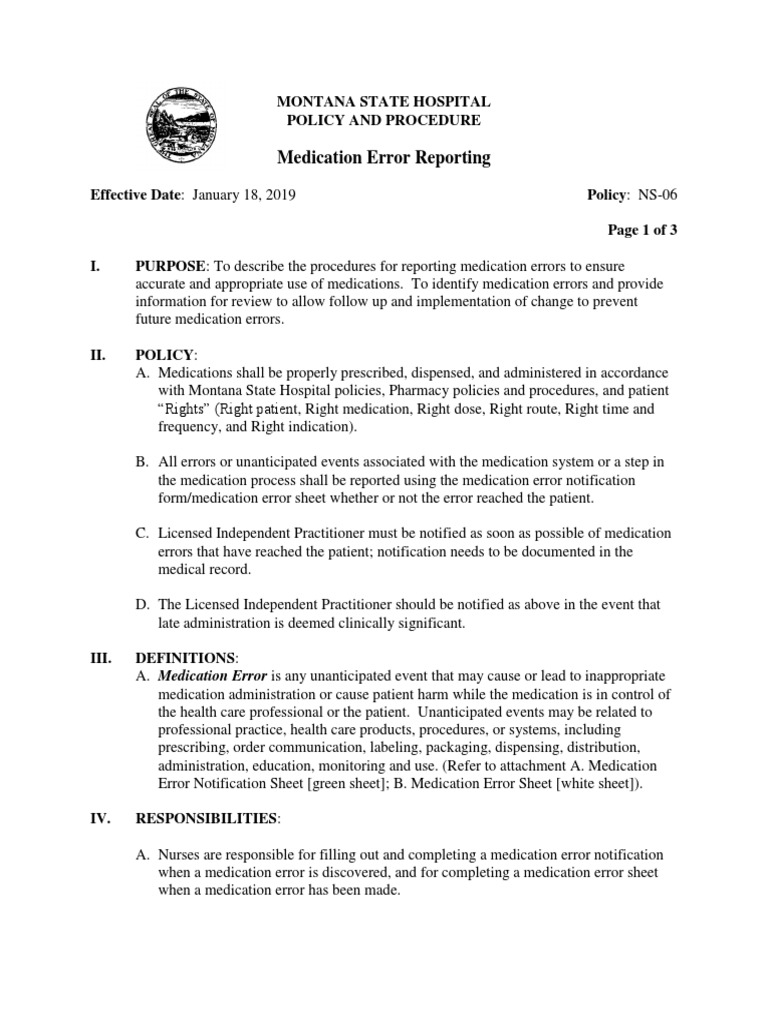 Medication Error Reporting Procedure | PDF | Medical Error | Patient