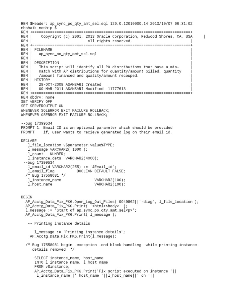 AP Sync Po Qty Amt Sel | PDF | Database Transaction | Information Retrieval