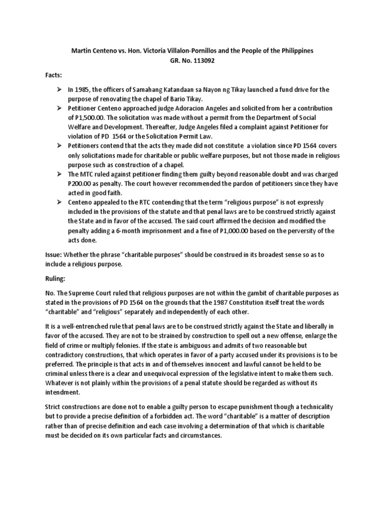 Martin Centeno v. Villalon-Pornillos | PDF | Crime & Violence | Crime ...