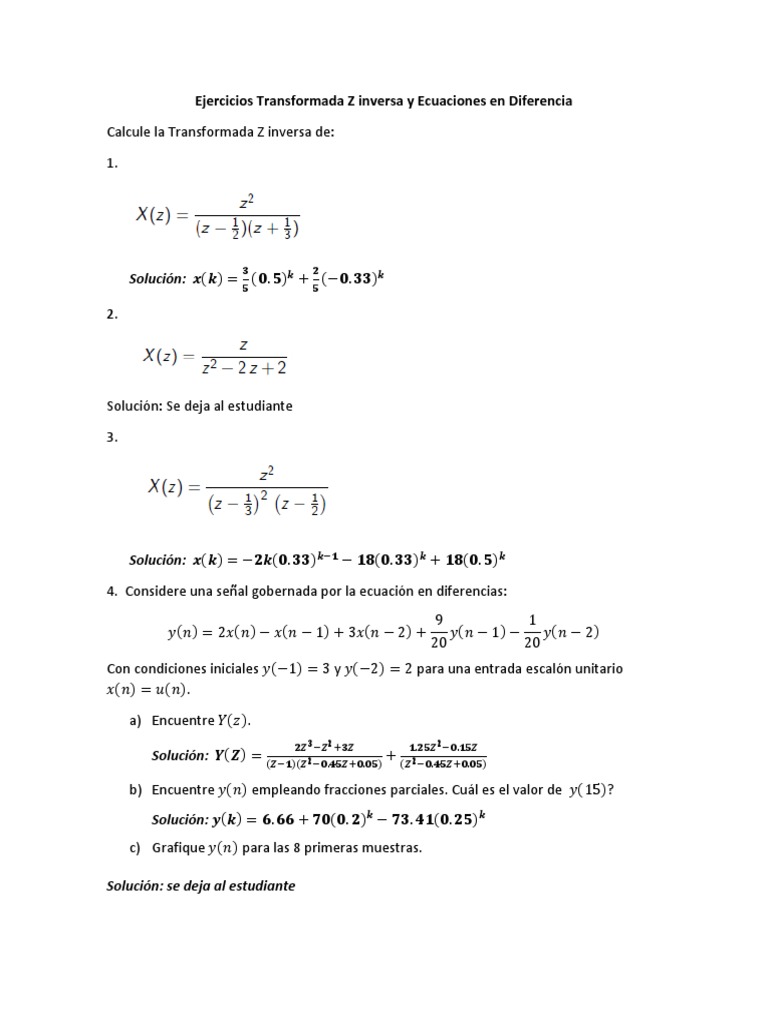 Transformada Z inversa, ecuaciones en diferencia y respuestas paso a ...