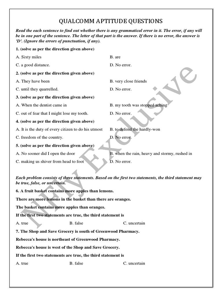 Qualcomm Aptitude Test Practice Questions | PDF | Speed | Nature