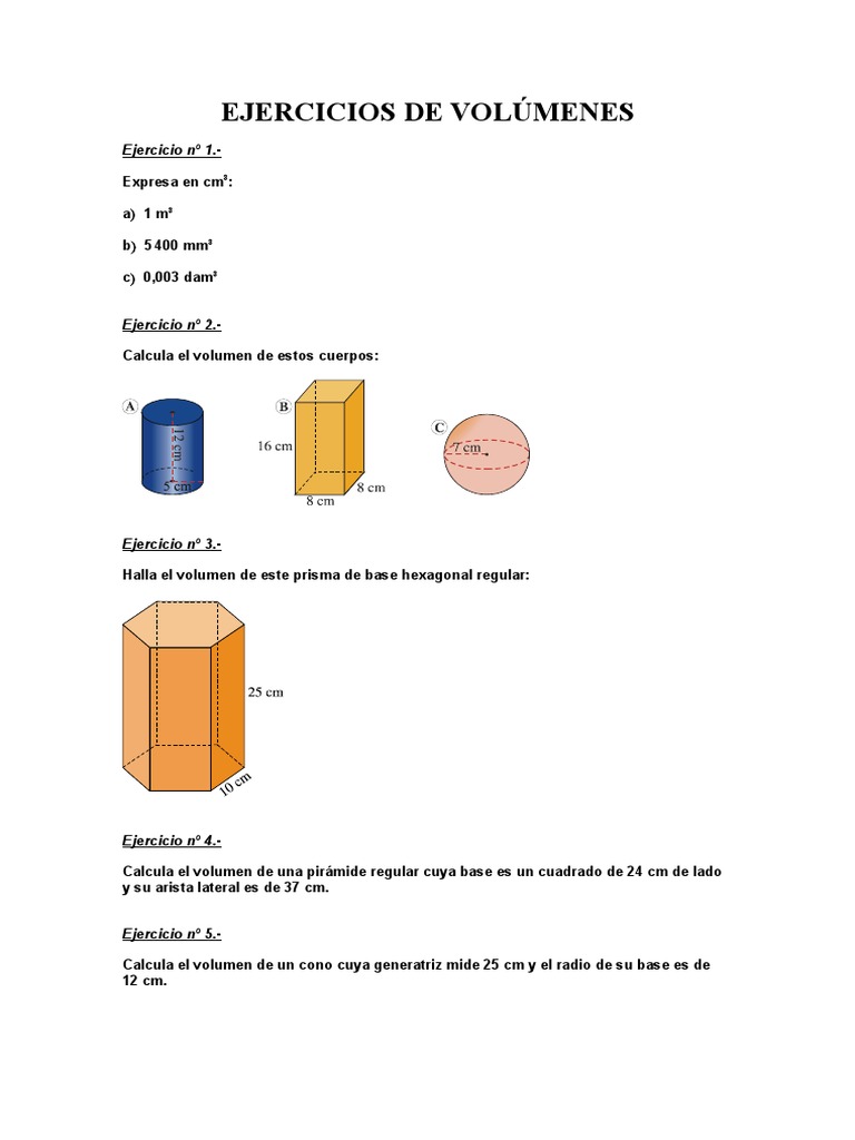 Ejercicios | PDF | Volumen | Formas geométricas