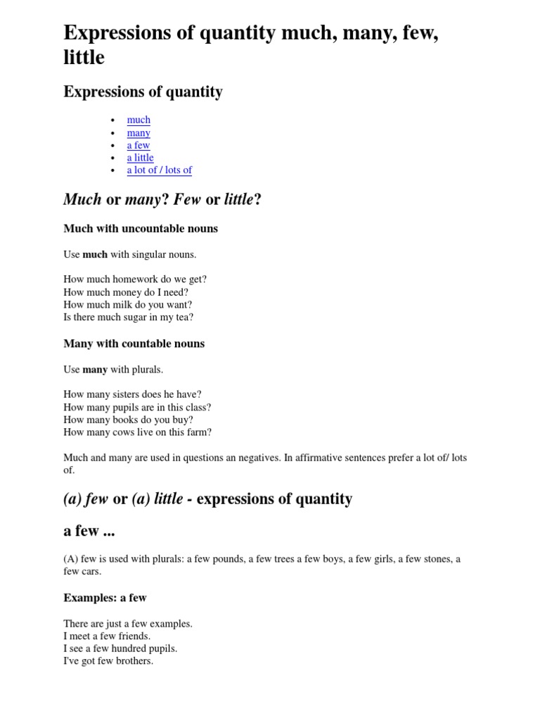 Expressions of Quantity | PDF