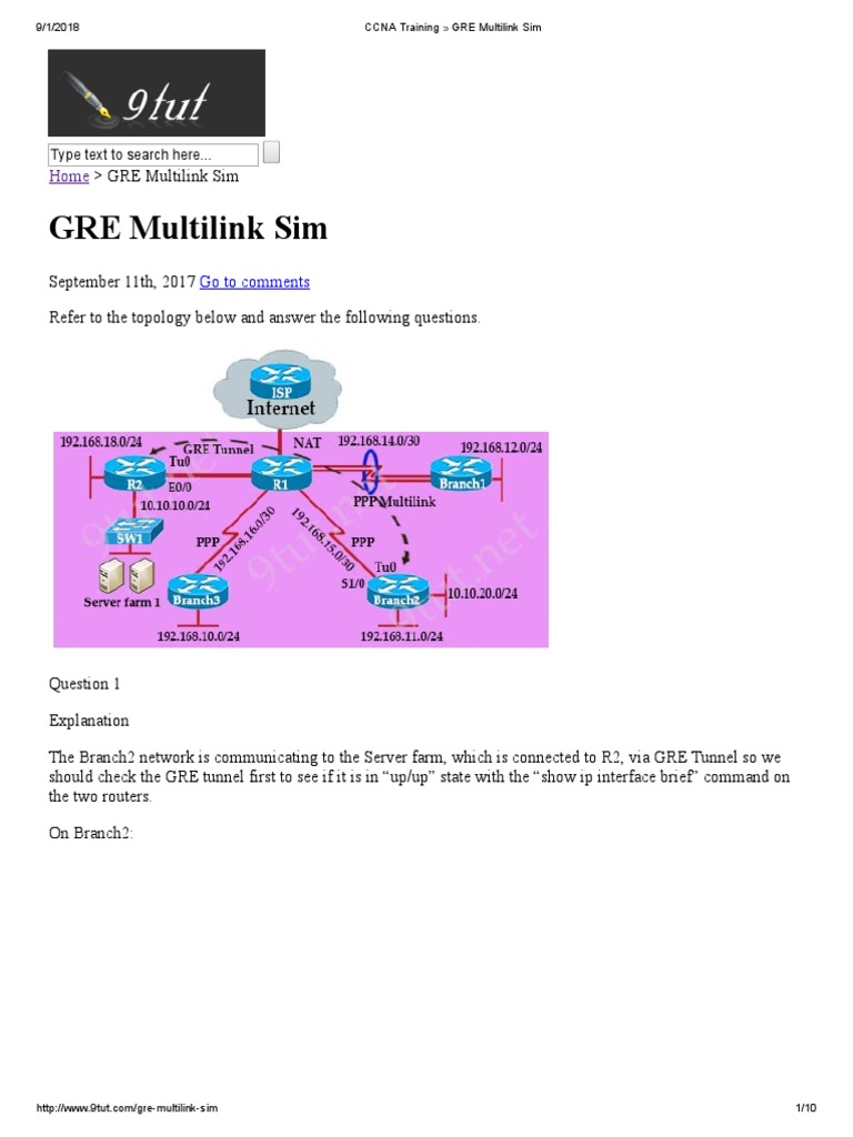 CCNA Training GRE Multilink Sim | PDF | Ip Address | Router (Computing)