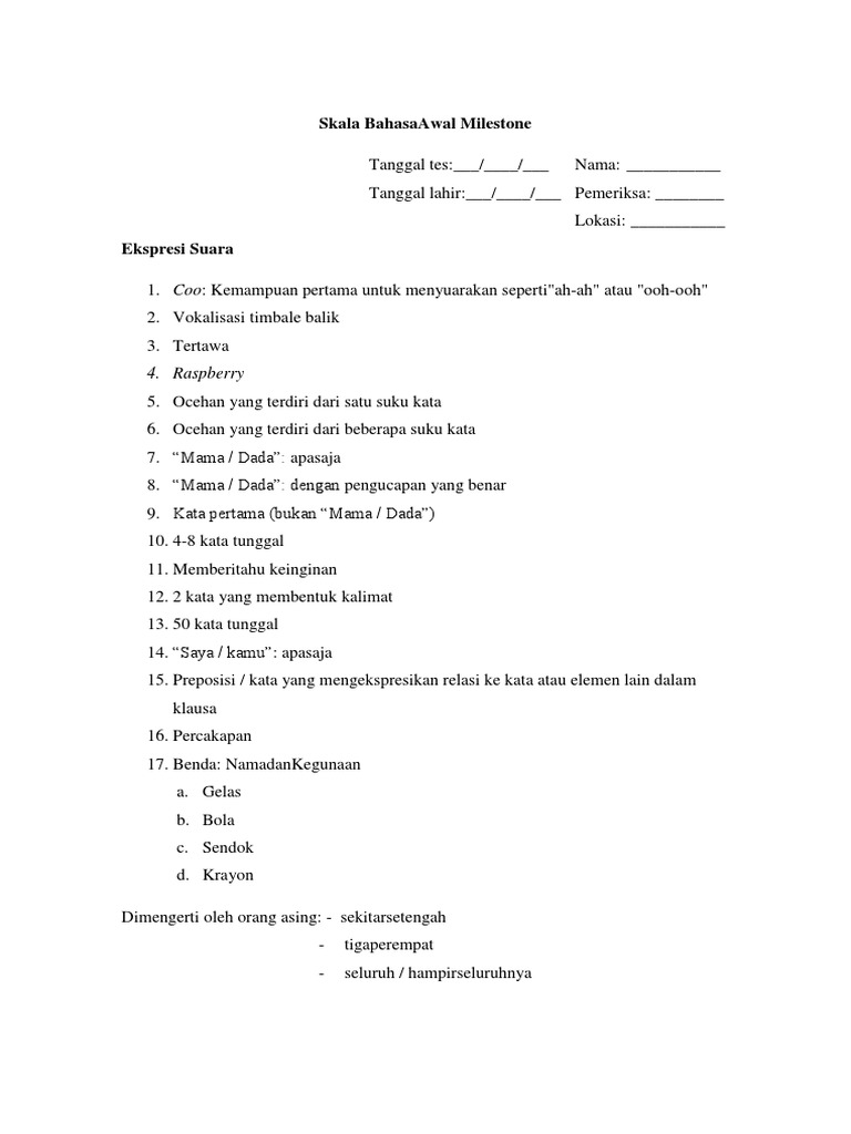 Skala Bahasa Awal Milestone - Alat Penting untuk Mengukur Perkembangan ...