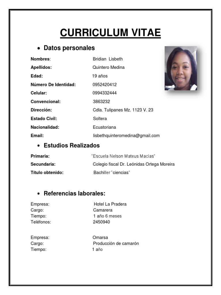 Curriculum Vitae - Lisbeth Quintero | PDF
